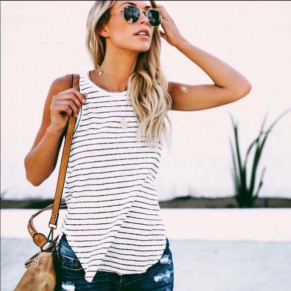 Tops | New Top Linen Rayon Stripe Racerback Muscle Tank | Poshmark